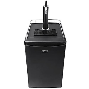VEVOR BF152-1 Kegerator, Single Tap Draft Beer Dispenser, Full Size Keg Refrigerator with Shelves CO2 Cylinder, Drip Tray & Rail, 32°F-50°F Temperature Control, Holds 1/6, 1/4, 1/2 Barrels, Black