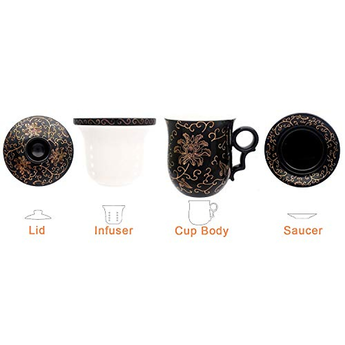Tea Talent Porcelain Tea Cup with Infuser Lid and Saucer Sets - Chinese Jingdezhen Ceramics Coffee Mug Teacup Loose Leaf Tea Brewing System for Home Office