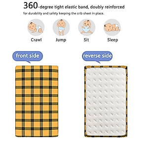 Plaid Themed Fitted Mini Crib Sheets,Portable Mini Crib Sheets Toddler Bed Mattress Sheets-Crib Mattress Sheet or Toddler Bed Sheet,24“ x38“,Black and Pale Orange