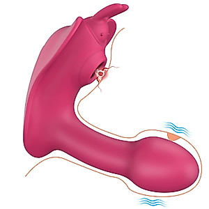 2-in-1 Wearable Vibrator with Clit Sucker, G Spot Vibrator with Remote Control, Clitoral Sucking Vibrator with 10 Suction & Vibration Modes, Toys for Women's Sex, Rose Red