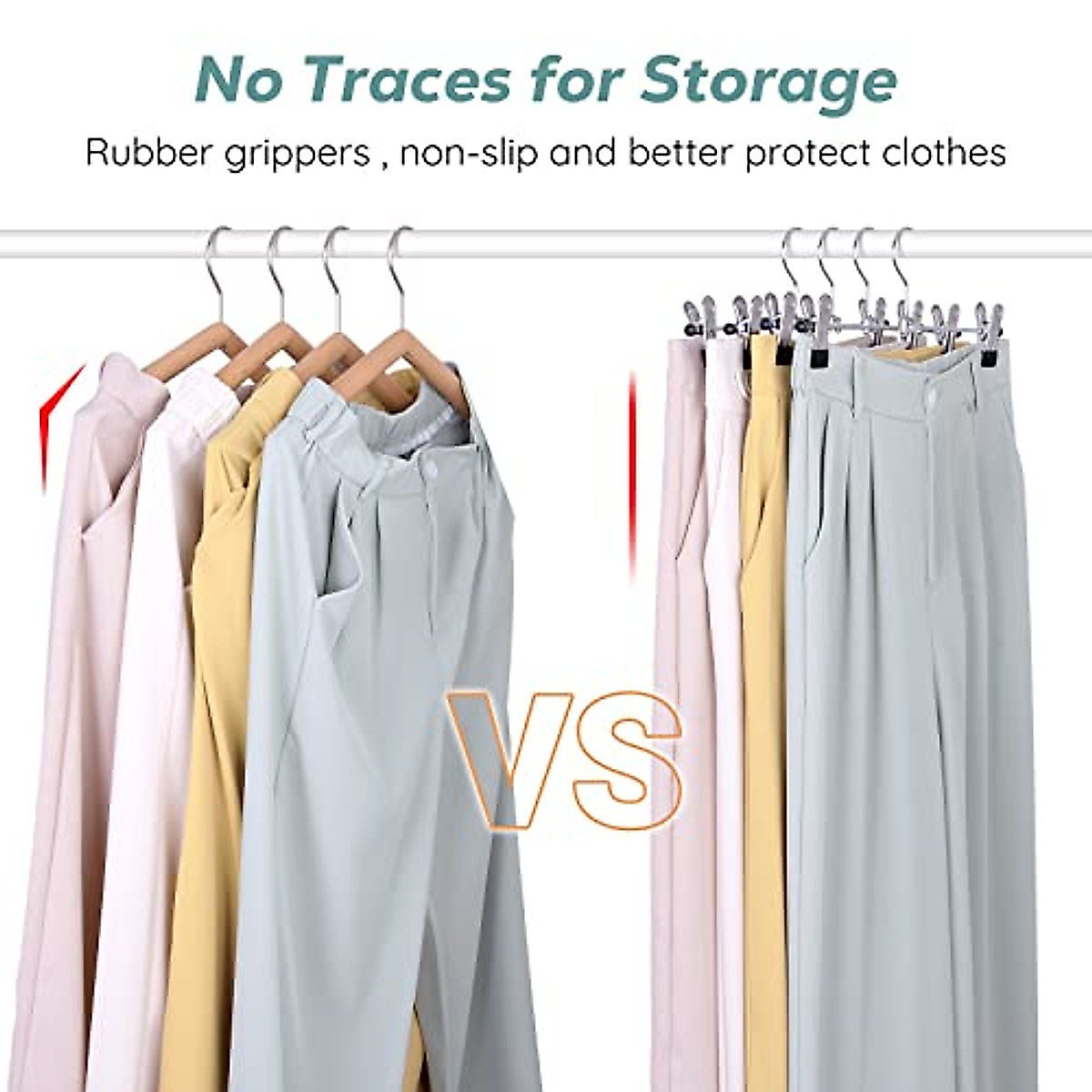 IEOKE Pant Hangers, 30 Pack Skirt Hangers with Clips Metal Trouser Clip Hangers for Heavy Duty Ultra Thin Space Saving