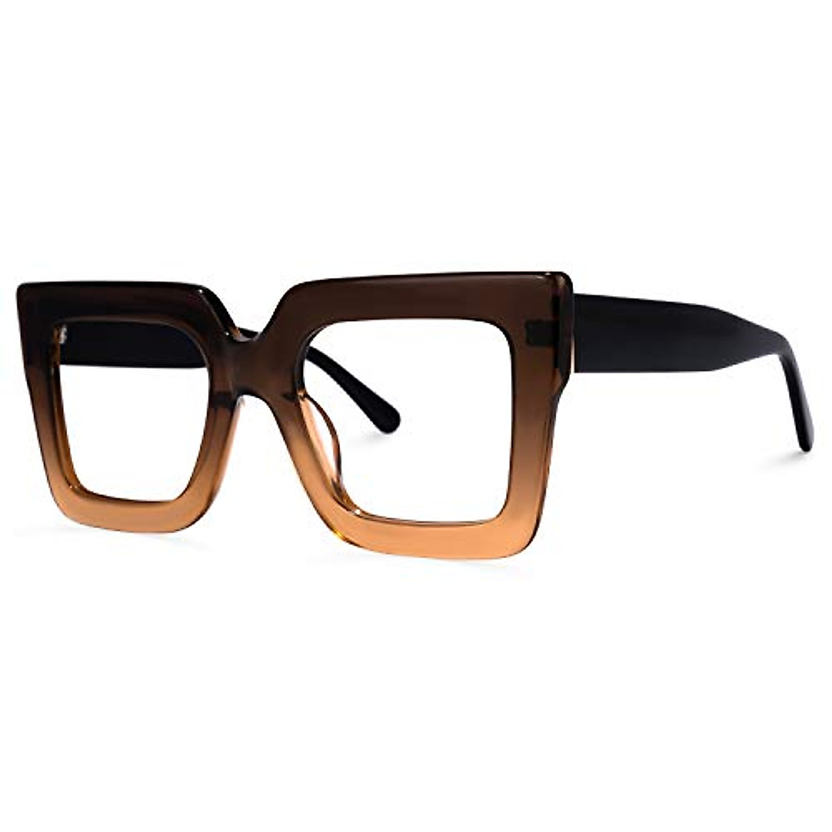 Zeelool Stylish Acetate Thick Oversized Square Eyeglasses Frame for Women with Non-prescription Clear Lens Brandon VFP0306-01 Tawny