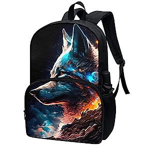 PORCLAY Galaxy Wolf Backpack for Middle School Boys Aesthetic Teen Bookbag Preschool Elementary Book Bag for Teens Lightweight School Supplies Bag