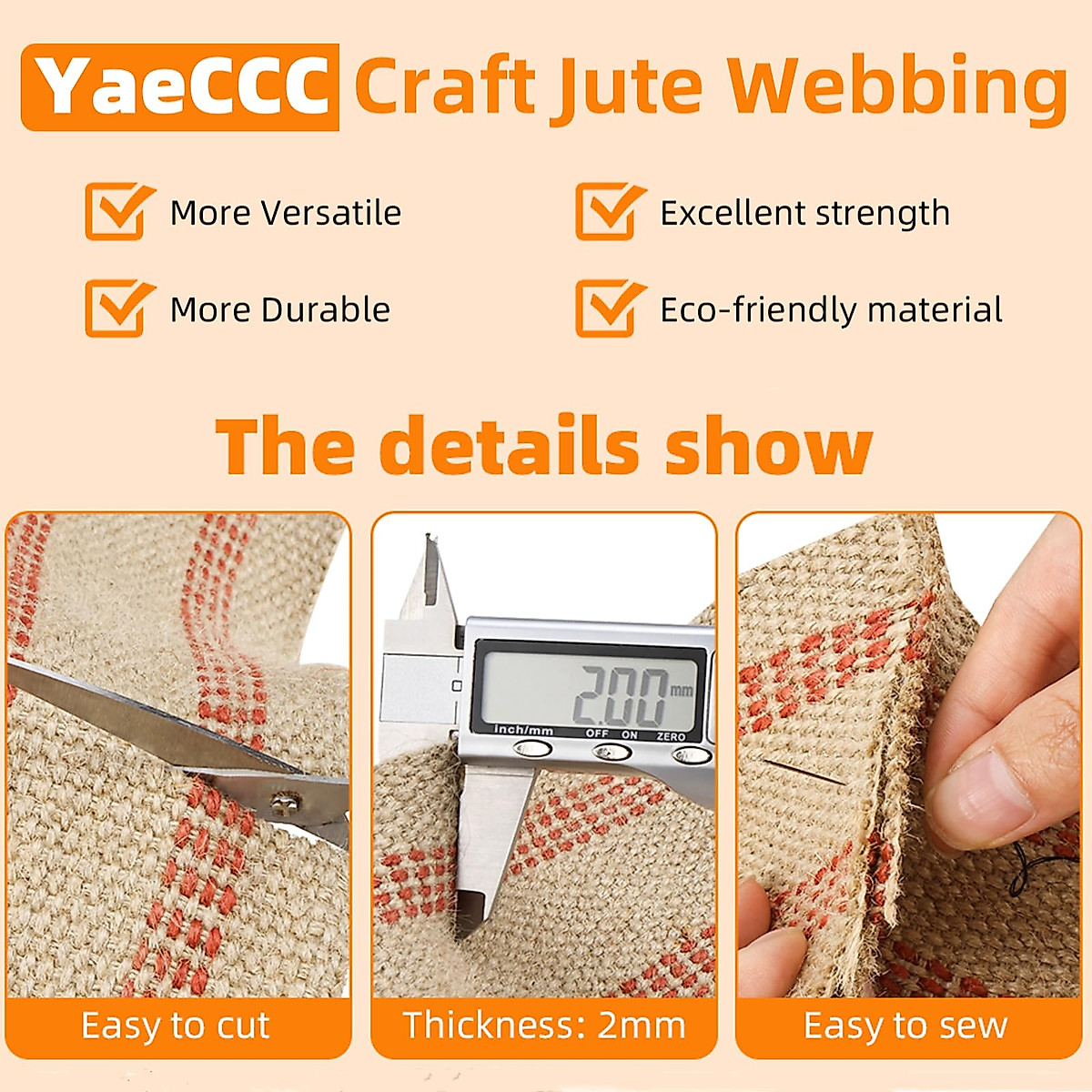 YaeCCC Craft Jute Webbing Tape, 3.5" x 10 Yd Rolls 11 lbs
