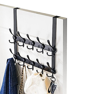 Over The Door Belt Organizer Rack, Holds Over 60 Large Belts, Heavy Duty Metal Storage Holder with Triple-Hook Design, Tie & Scarf Display Hanger for Closet, Bedroom Door, Bra Hanger- 2-Tier, Black