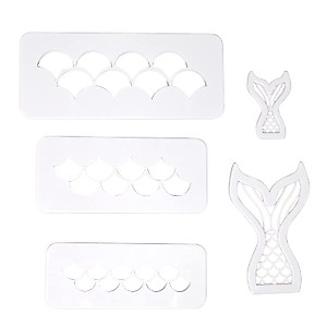 Honbay 5PCS Plastic Mermaid Scale Tail Cake Fondant Cutter Cookie Cutter Mermaid Mold Cake Border Decorating Tool for Mermaid Birthday Party Cake Decorating Supplies