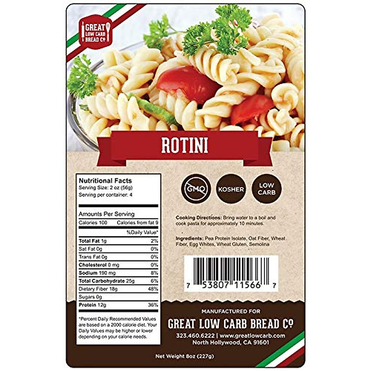 4 Pack Assortment Low Carb Pasta, Fettuccine, Rotini, Penne, and Elbows, Great Low Carb Bread Company