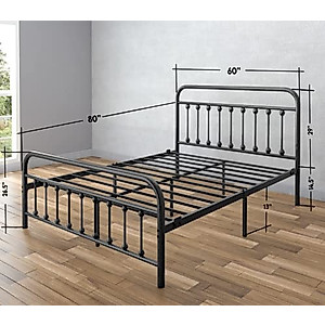 AMBEE21 Vintage Queen Metal Bed Frame with Headboard and Footboard Platform / Wrought Iron / Heavy Duty/ Solid Metal Slat / Textured Black / No Box Spring Needed/ Industrial & Farmhouse