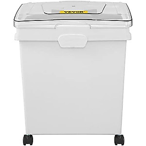 VEVOR 10.5 Gallons Ingredient Bin, Ingredient Storage Bin 2 Pcs/Set, PP Material Flour Bins On Wheels, White Shelf Ingredient Bin with Scoop and Sliding Lid, Commercial Storage Bins
