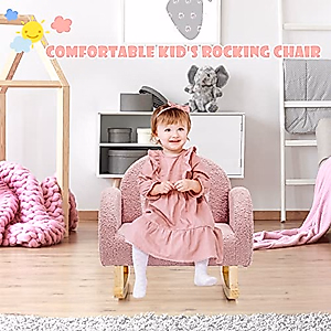 INFANS Kids Sofa, Toddler Rocking Chair with Solid Wooden Frame, Anti-Tipping Design, Plush Fabric, Children Armchair for Nursery Kindergarten Playroom Preschool, Gift for Boys Girls (Pink)