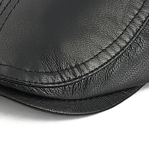 VOBOOM Men Women Adjustable Genuine Leather Ivy Cap Newsboy Hat (Black)