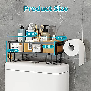 Over The Toilet Storage, Bathroom Organizer Shelves,Multifunctional Toilet Rack, No Drilling Space Saver with Wall Mounting Design,with Hook & Adhesive Base, Black