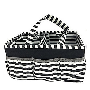 Bacati Pin Stripes Nursery Fabric Storage Caddy with Handles, Black