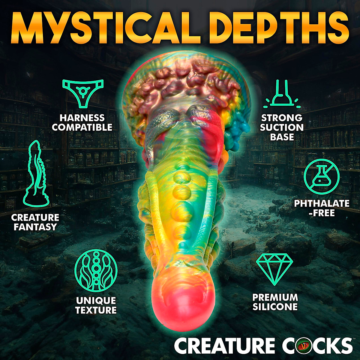 CREATURE COCKS Majestic Merman Silicone Dildo for Men, Women & Couples. Firm and Flexible, Strong Suction Base, Fantasy Dildo, Unique Texture. Premium Phthalate-free & Body-safe Silicone 1 Piece, Rain