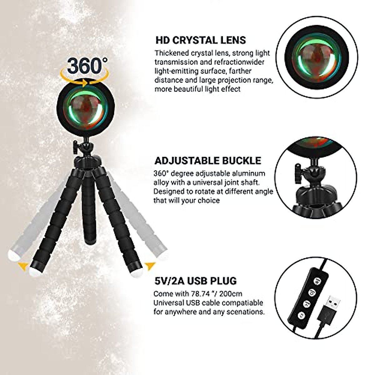 BUNDLE PACK: Sunset Lamp Projector 16 Colors RGB, 360 degree Rotation with 12pcs of Artificial Leaves for Photography/Selfie/Party/Wedding/Home