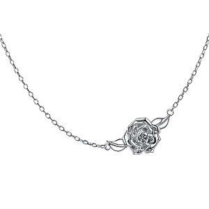 DAOCHONG S925 Sterling Silver Jewelry Sideways Camellia Flower Choker Necklace 14+4"