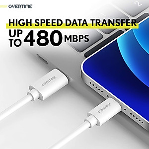 Overtime iPhone Lightning Cable, MFI Certified, Portable & Smart USB-C to Lightning Charging Cable, Fast Apple Charging Cord, 6ft iPhone Charger Cord Compatible with iPhone | iPad | iPod - White