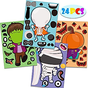 GEGEWOO 24 Make A Skeletons/Pumpkins/Mummies/Monsters Game Stickers Halloween Party Games for Kids Make Your Own Halloween Stickers Party Favors Decorations Supplies Games DIY Crafts