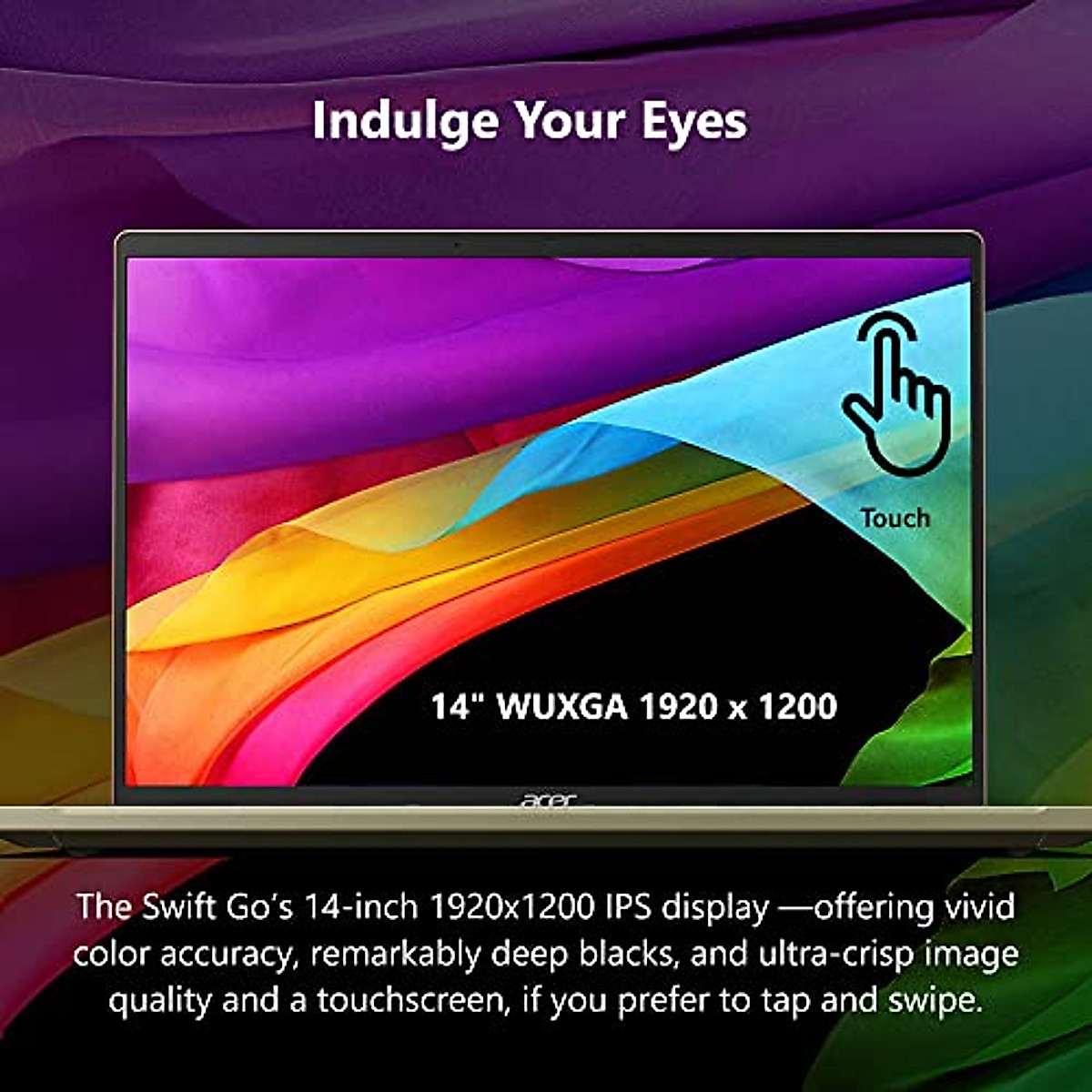 Acer Swift Go 14 Intel Evo Thin & Light Laptop | 14" 1920 x 1200 100% sRGB Touch Display | Intel Core i7-13700H | Intel Iris Xe | 16GB LPDDR5 | 512GB Gen 4 SSD | Killer WiFi 6E AX1675 | SFG14-71T-71SZ