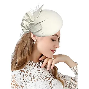 ORIDOOR British Style Pillbox Hat Women Church Wedding Winter Vintage Fascinator Beret 100% Wool Felt Hat with Veil (021A White) …