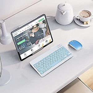 Super Space Wireless Bluetooth Keyboard and Mouse Combo, Ultra-Thin 2.4 GHz Wireless Keyboard and Mouse for iPad Pro/iPad Air/iPad 9.7 and Other iOS Android Windows Devices,Blue