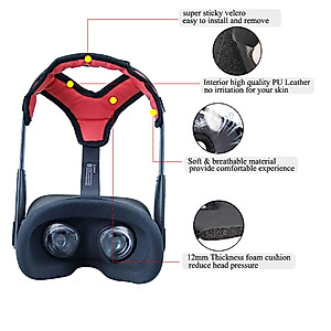 MASiKEN Professional Head Strap Pad for Oculus Quest 2 and Quest Headband Replacement Accessories, Comfortable PU Leather Head Cushion & Reduce Head Pressure (Red)