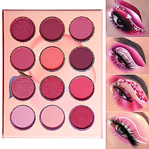 DE'LANCI Pink Purple Eyeshadow Palette, 12 Colors High Pigment Matte Shimmer Barbie Eye Shadow Makeup Pallet, Small Bright Peach Red Eyeshadow Pallets, Long Lasting Shades for Girl Women Summer Travel