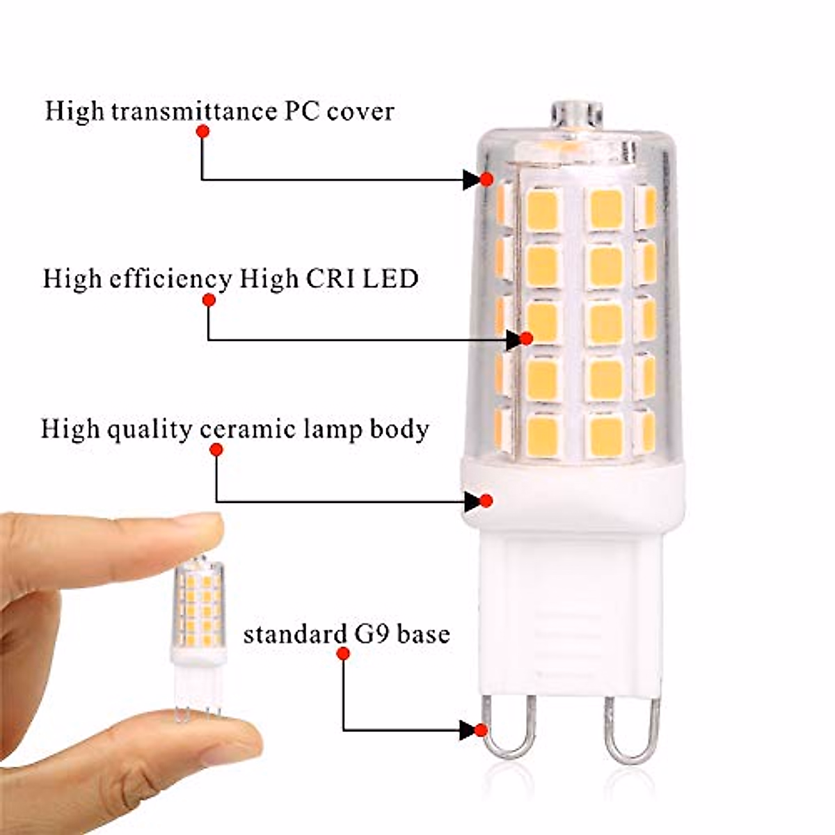 BAOMING G9 LED Bulb Dimmable 4W, 40 Watt T4 G9 Halogen Equivalent, 2700K Soft Warm White, 120V No-Flicker, Chandelier Lighting 450LM (5 Pack)