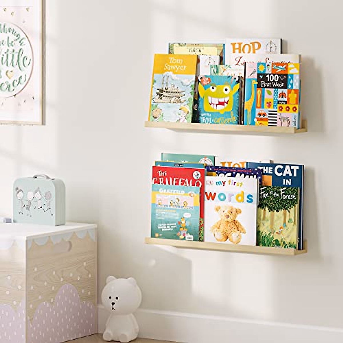 Wallniture Denver 24" Floating Shelves for Kids Room, Wall Bookshelves for Living Room, Wall Mounted Kids Room Shelves, Floating Nursery Shelves, Floating Book Shelves for Kids Room Set of 2