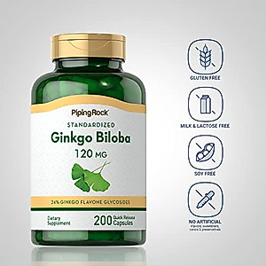 Piping Rock Ginkgo Biloba 120mg | 200 Capsules | Standardized Extract Supplement | Non-GMO, Gluten Free