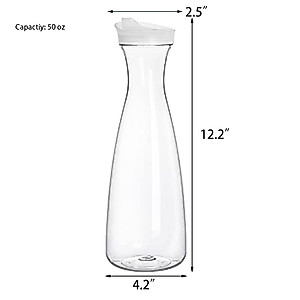 Jucoan 4 Pack 50 oz Plastic Carafe Water Pitcher, Clear Beverage Carafe with Flip Top Lid, Narrow Neck for Iced Tea, Powdered Juice, Cold Brew, Lemonade
