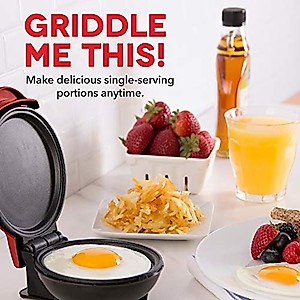 Dash DMS001RD Mini Maker Electric Round Griddle + Included Recipe Book, Red & DMW001BK Machine for Individual, Paninis, Hash Browns, & other Mini waffle maker, 4 inch, Black