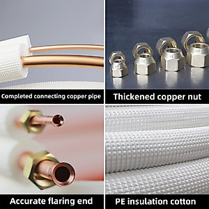 50 Ft Air Conditioning Copper Tubing Pipe Extension, 1/4" 1/2" 3/8" PE Thickened for Mini Split AC and Heating Equipment Insulated Coil Line HVAC Refrigerant with Nuts (1/4" & 3/8"* 3/8" PE WITH NUTS)