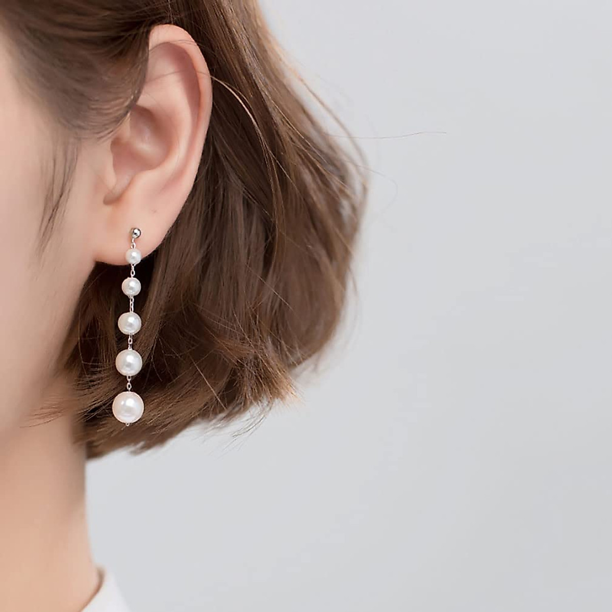 SLUYNZ Sterling Silver Pearl Earrings Dangle for Women Teen Girls Wedding Pearl Dangling Earrings Ball Studs (A-Silver)