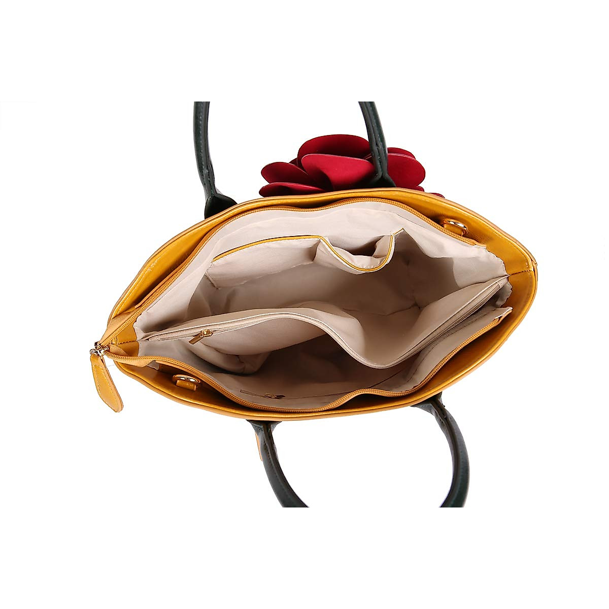 VANILLACHOCOLATE Women Purse Large Rose Flower Handbag Faux Leather Tote Bag (Yellow)