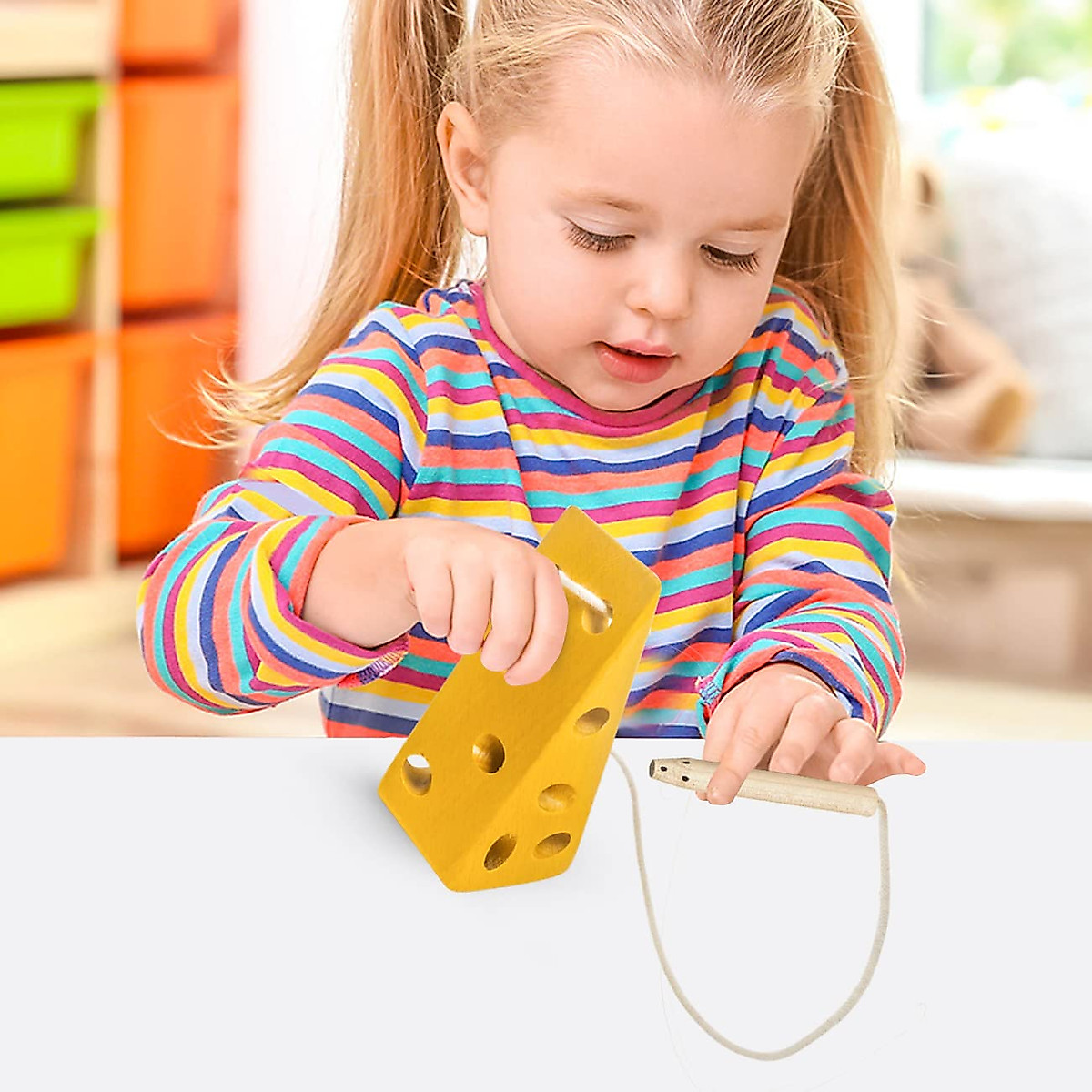 USATDD Wooden Lacing Cheese Fine Motor Skills Threading Toys, Airplane Car Travel Game Montessori Cognition Preschool Puzzle Gift for 3+ Years Old Toddlers Baby Kids