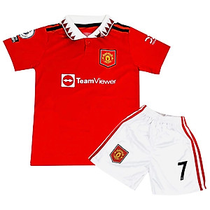 Manchester Ronaldo Red Home Soccer Kids Set (Jersey + Shorts + Socks) Kit Size Medium (8-9 Years Old) for Youth