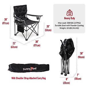 SUNNYFEEL XXL Oversized Camping Chair Heavy Duty 500 LBS for Big Tall People Above 6'4 Padded Portable Folding Sports Lawn Chairs with Armrest Cup Holder & Pocket for Outdoor/Travel/Picnic/Camp