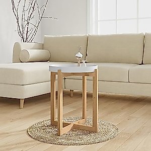 QJBSAVVA Coffee Table White 16.1"x16.1"x19.1" Engineered Wood&Solid Wood Pine,Living Room Furniture Side Tables Narrow Bedside Tables Suitable for Meeting Rooms, Reception Rooms, Offices