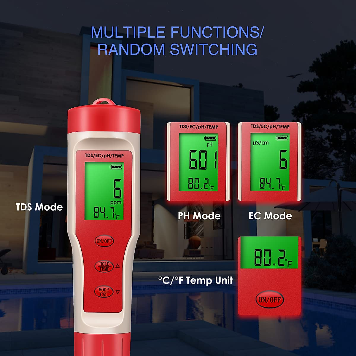 Bestooth pH Meter, 0.01 Resolution High Accuracy Digital pH Tester with ATC: 4 in 1 PH TDS Temperature Meter for Drinking Water, Hydroponics, Lab, Aquarium