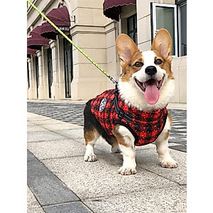 Macho Man Cold Weather Winter Dog Puppy Coat Harness Waterproof Windproof Warm Fleece Small Medium Large Dogs Holiday Pet Gift (Red Plaid, Large)