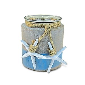COTA Global Ocean Breeze Nautical Wooden Pillar Candle Holder - Table Centerpiece Candle Holder Decor for Beachy Decorations, Rustic Candle Holder with Hanging Starfish - Handmade Color May Vary