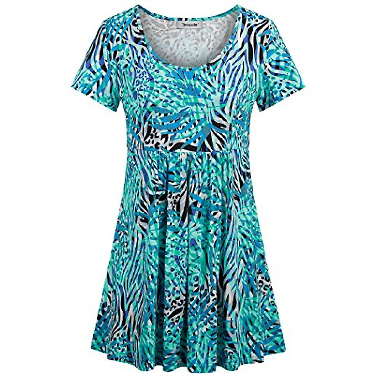 Tencole Womens Blouses and Tops Dressy Summer Tunic Tops Round Neck Cyan