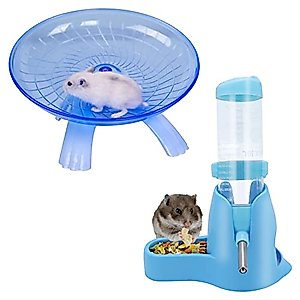 3 in 1 Hamster Water Bottle + Hamster Flying Saucer Exercise Wheel for Dwarf Hamster Mouse Rat Hedgehog (Blue)