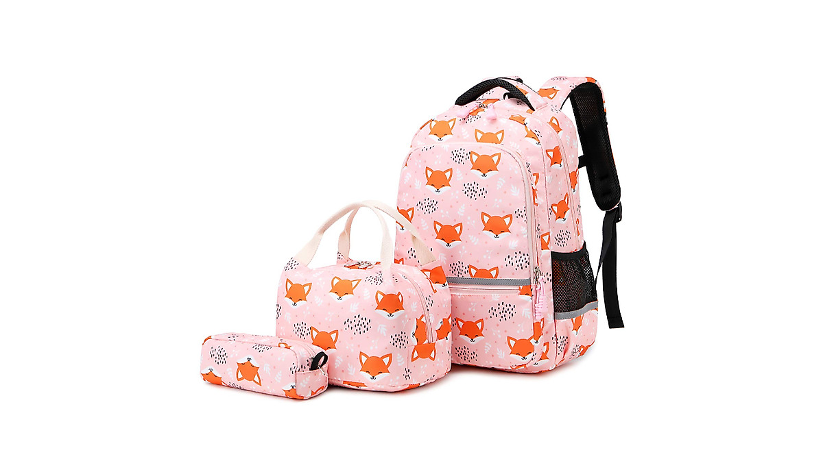Soekidy Pink Fox Backpack Set for Girls - 3 in 1