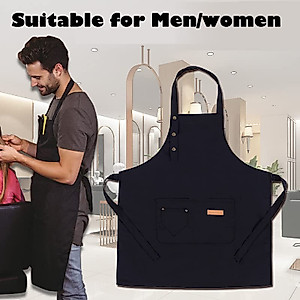 YFJQTZX Adjustable Canvas Apron Women Men, Waterproof Kitchen Aprons for Women With Pockets, Cute Cooking Chef Aprons for Men Grill(Black)