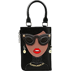 Novelty Personalized Women's 3D Ladies Designer Leather Top Handle Satchel Handbags Tote Purse Crossbody Shoulder Bags (Black)