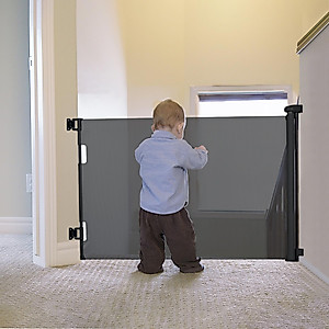 Fijinhom Retractable Baby Gate Indoor Outdoor Safety Gate for Baby and Dog Gate Extends to 55'' Wide 35'' Tall Child Safety Gate Mesh Gate for Stairs, Door