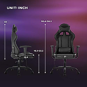 Gaming Chair Racing Office Chair Massage Swivel Chair High Back PU Leather Executive Rolling Task Adjustable Computer Chair with Lumbar Support Headrest Armrest Desk Chair for Adults (Black)