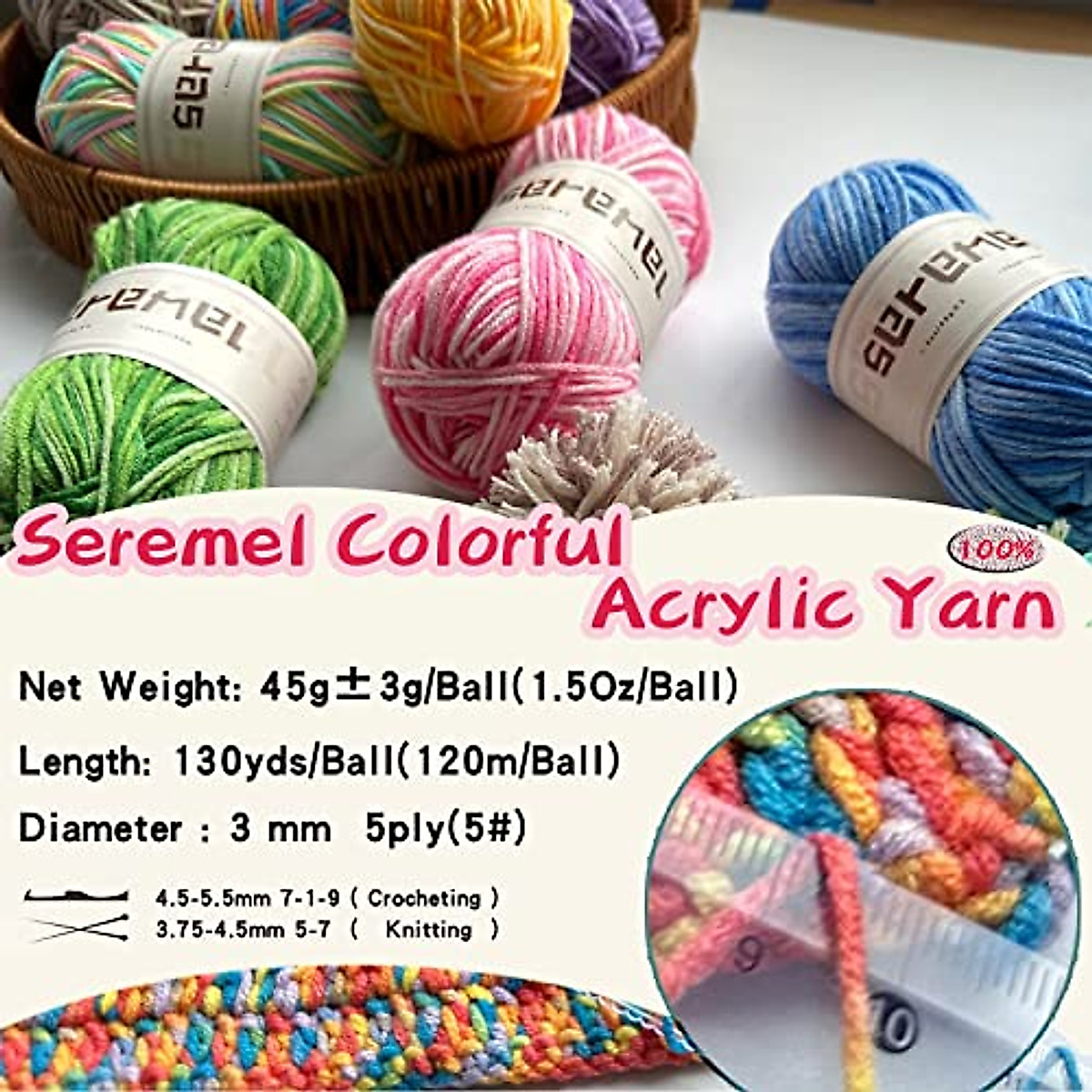 3 Pcs Pack with 5-Ply Acrylic Yarn, 3 Balls of 4.8Oz/135g Soft 3mm Medium Thick Colorful Yarn for Crocheting Knitting, 260 Yds/240m Crochet Blanket、Braids/DIY (Candy Color)